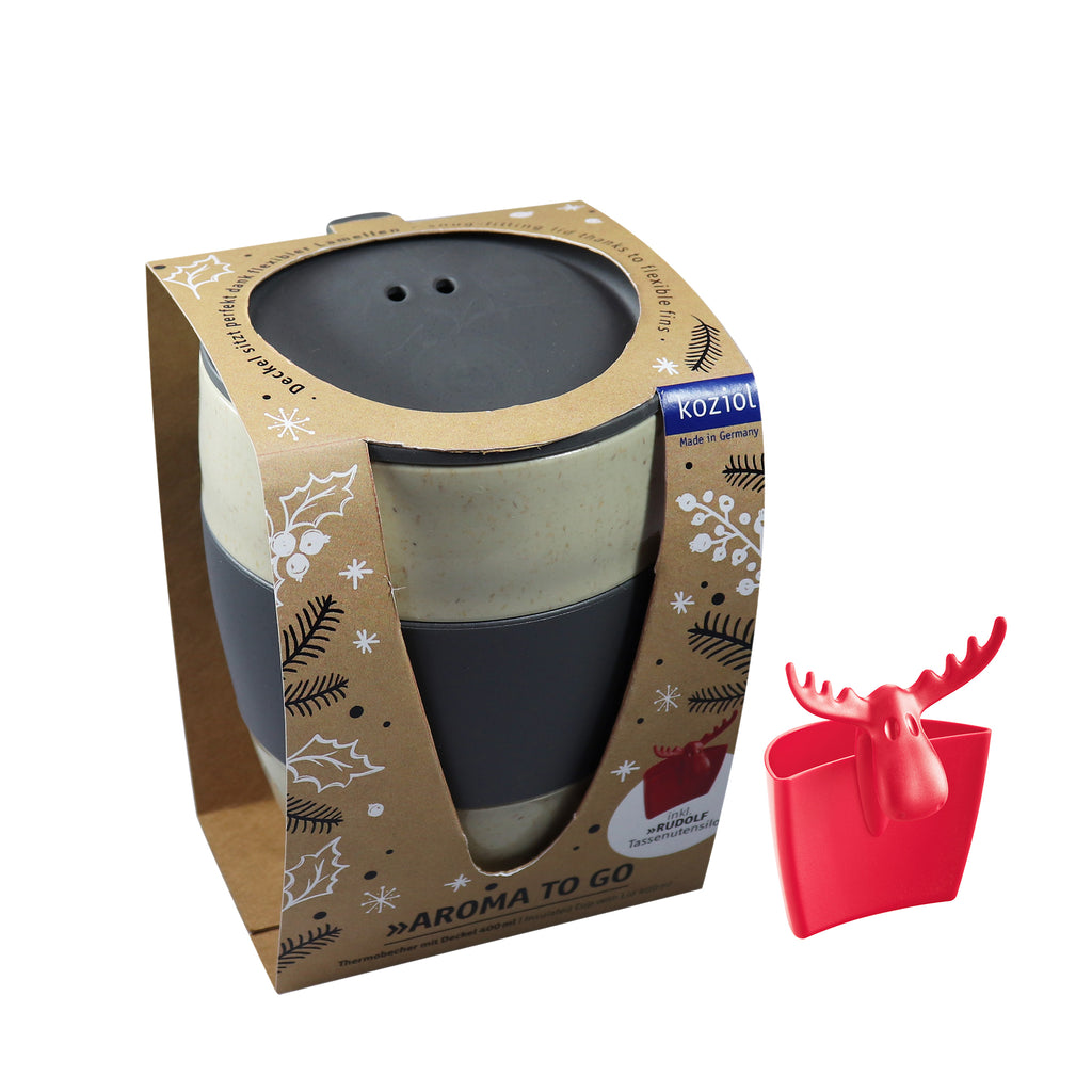 koziol thermo mug with lid 400ml and cup utensil AROMA TO GO RUDOLF SET
